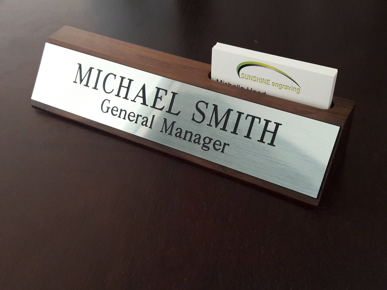 10 Solid Walnut Desk Wedge Card Holder, Business Card Holder With Name ...