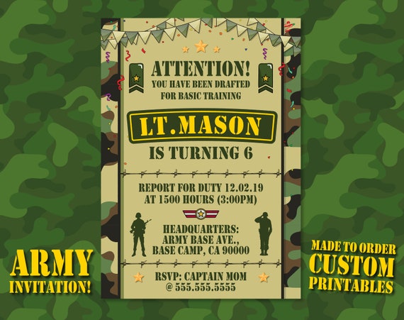 Army Invitation Army Birthday Invitation Camo Invitation - Etsy