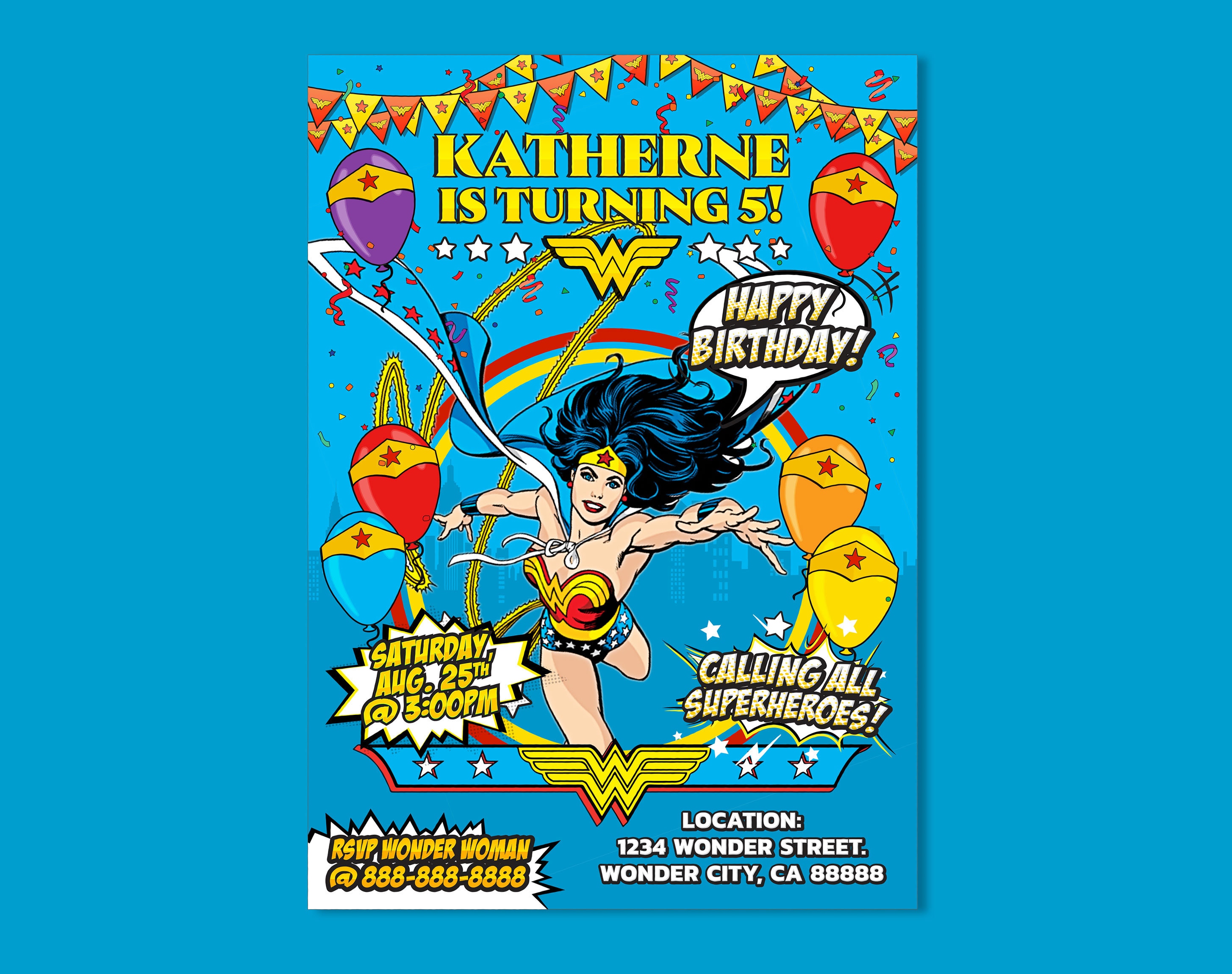 Wonder Woman Invitation Wonder Woman Birthday Wonder Woman - Etsy