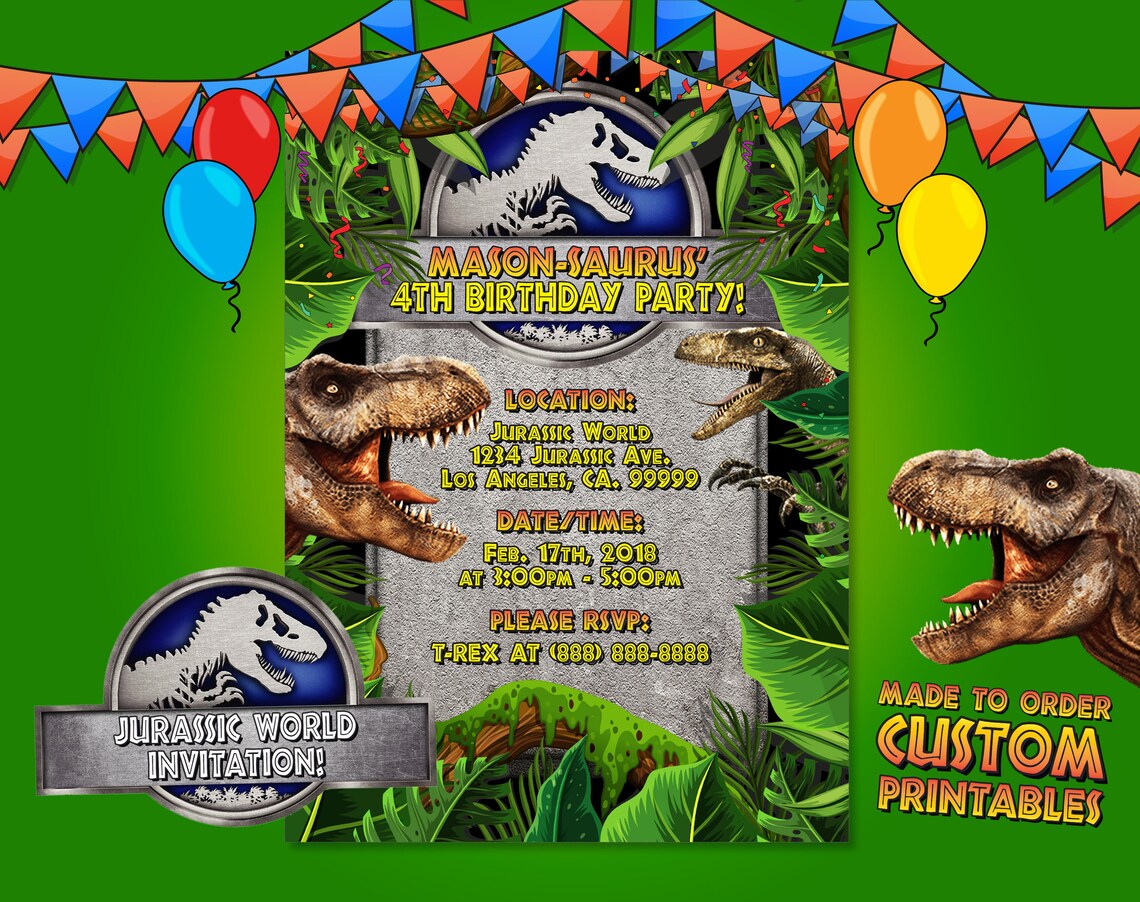 Jurassic World Invitation, Jurassic World Birthday, Jurassic World Party, Jurassic World Movie ...
