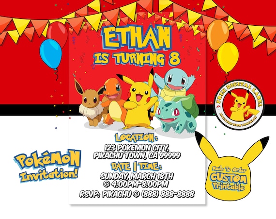 Invitación Pokémon Cumpleaños Pokémon Fiesta Pokémon | Etsy México