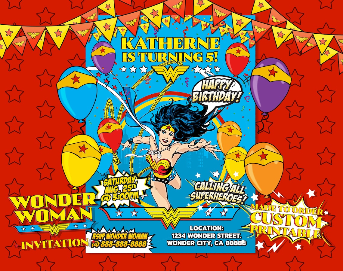 Wonder Woman Invitation Wonder Woman Birthday Wonder Woman - Etsy