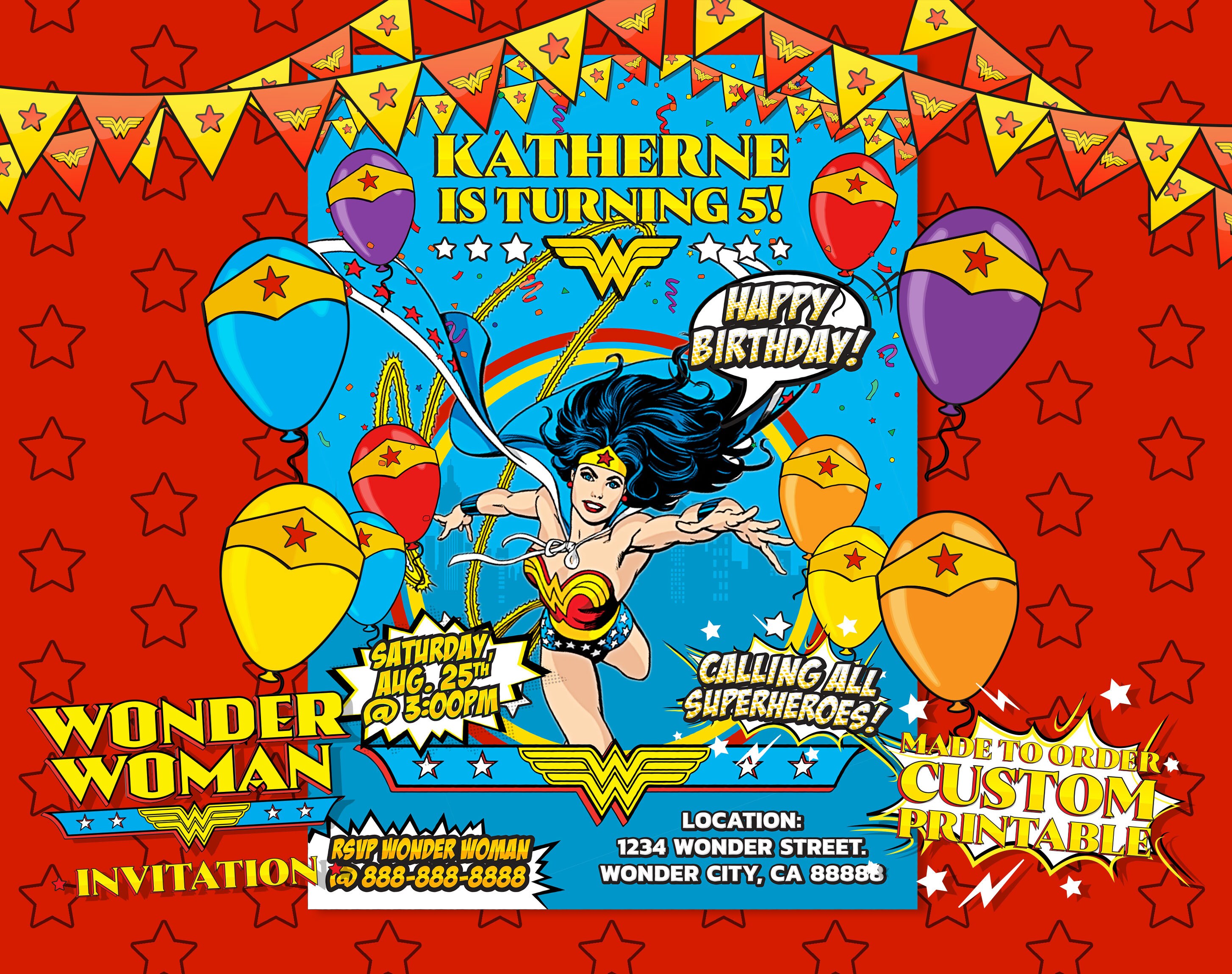 Wonder Woman Invitation Wonder Woman Birthday Wonder Woman - Etsy
