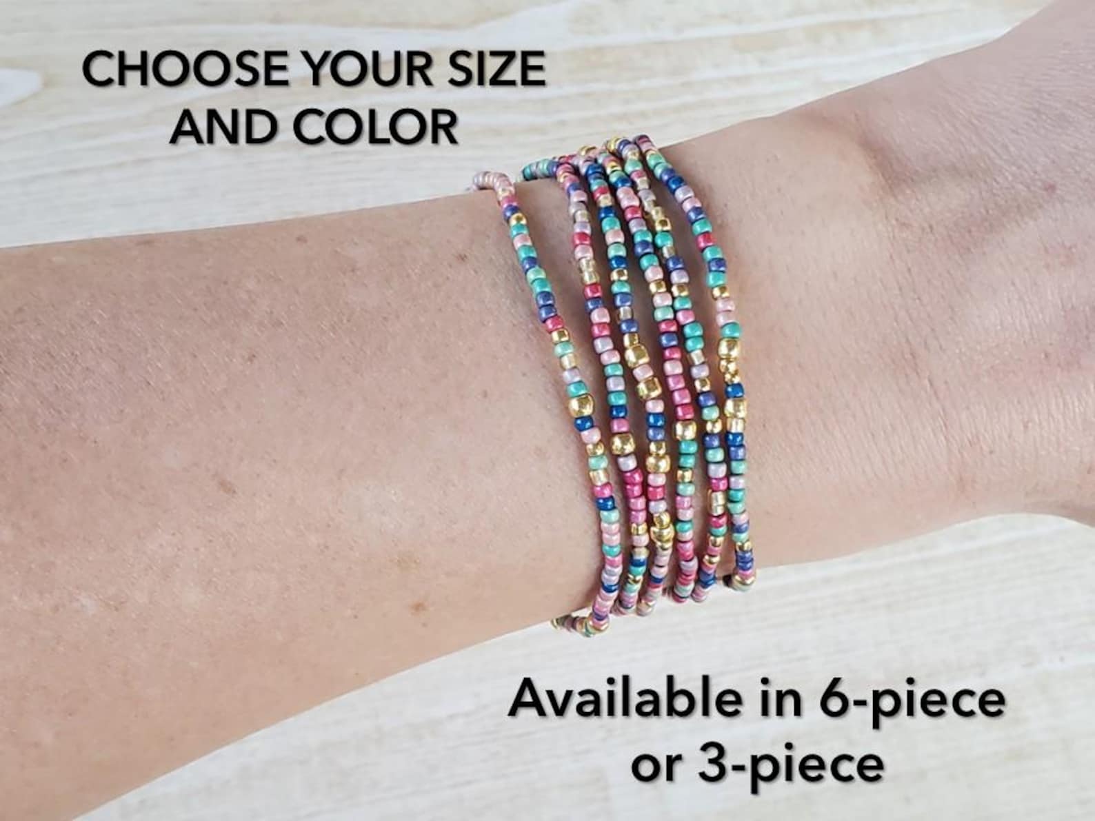 Colorful Confetti Seed Bead Bracelet Gold Stretch Set for Women Small ...