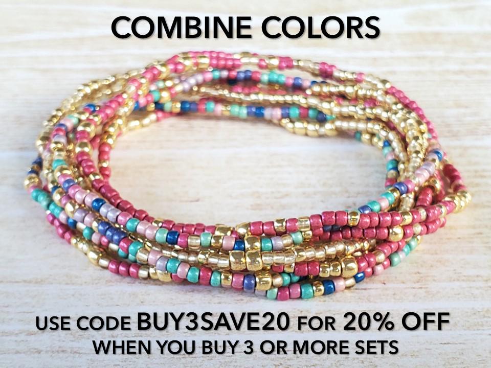 Colorful Confetti Seed Bead Bracelet Gold Stretch Set for Women Small ...