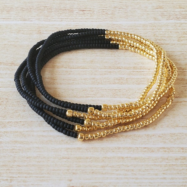 Womens Black and Gold Stretchy Bracelet - Etsy