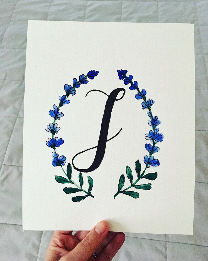 Custom Monogram Initial With Flowers Wall Art Gift for Kids Boys Girls ...