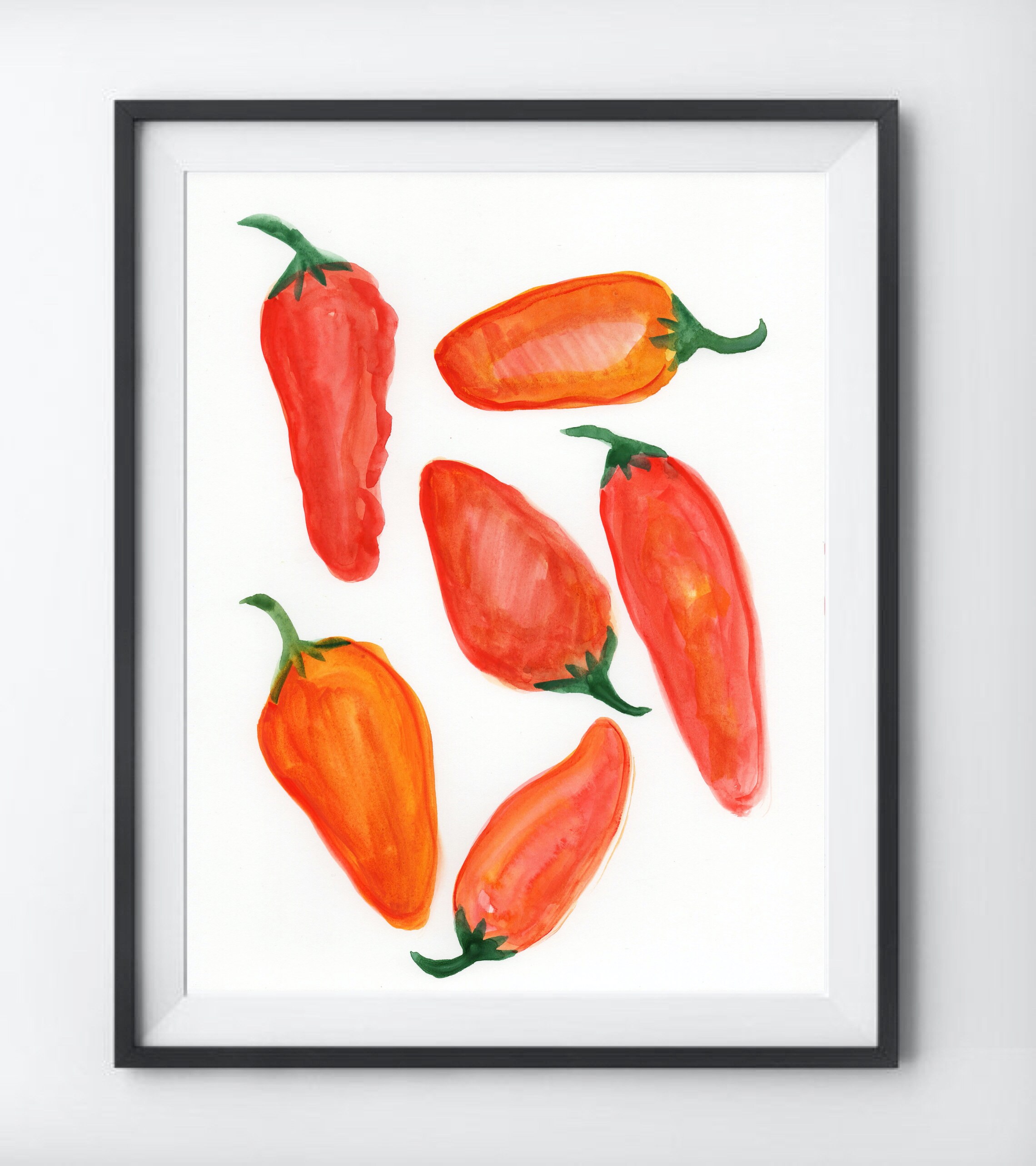Peppers Painting Orange Red Wall Art Food Artwork Original - Etsy