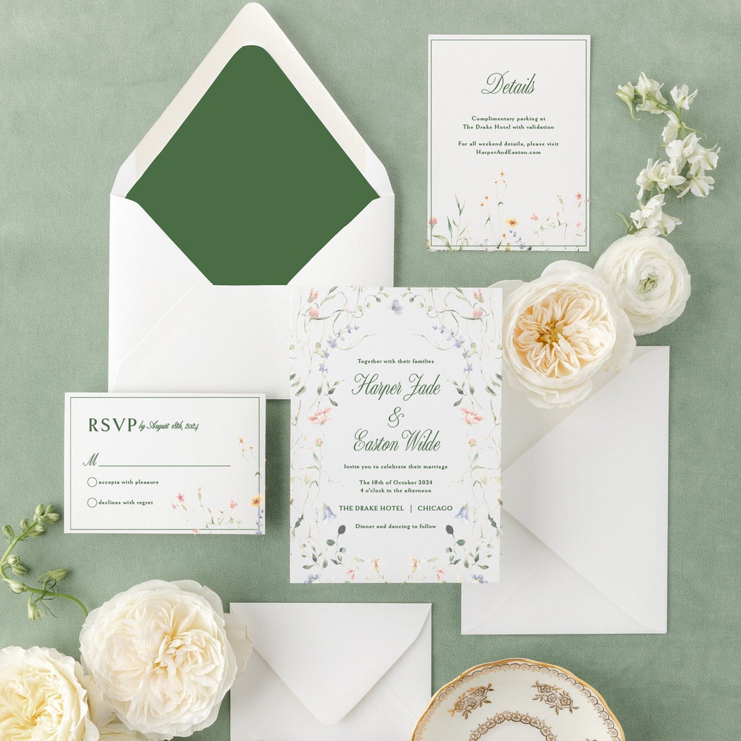 Modern Floral Wedding Invitation, Floral Wedding Invite, Elegant ...