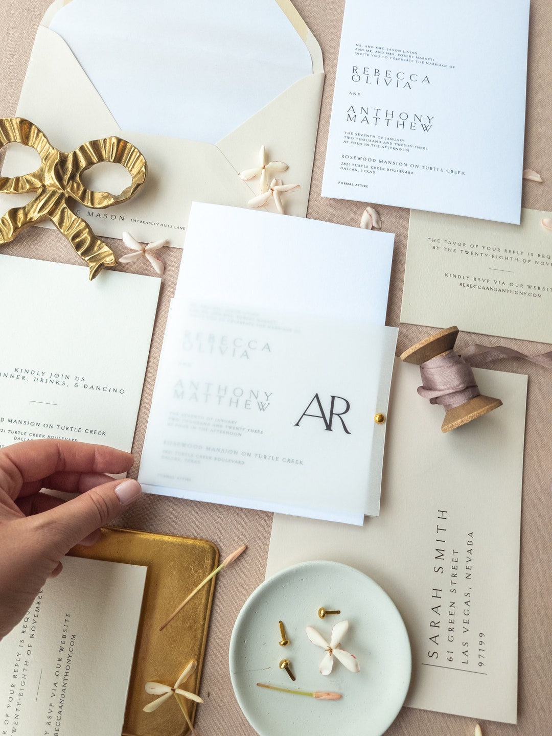 Modern Vellum Wrap Wedding Invitations - Etsy