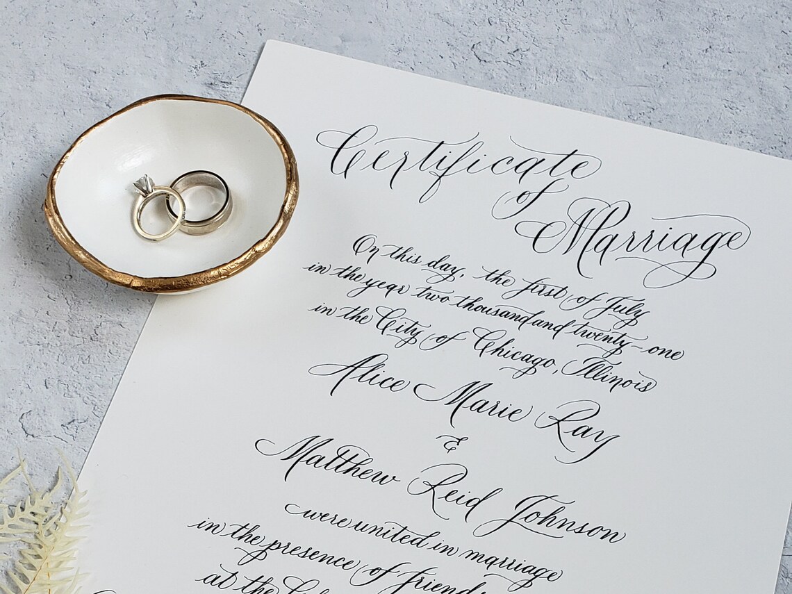 Custom Marriage Certificate Handwritten Marriage Certificate ...