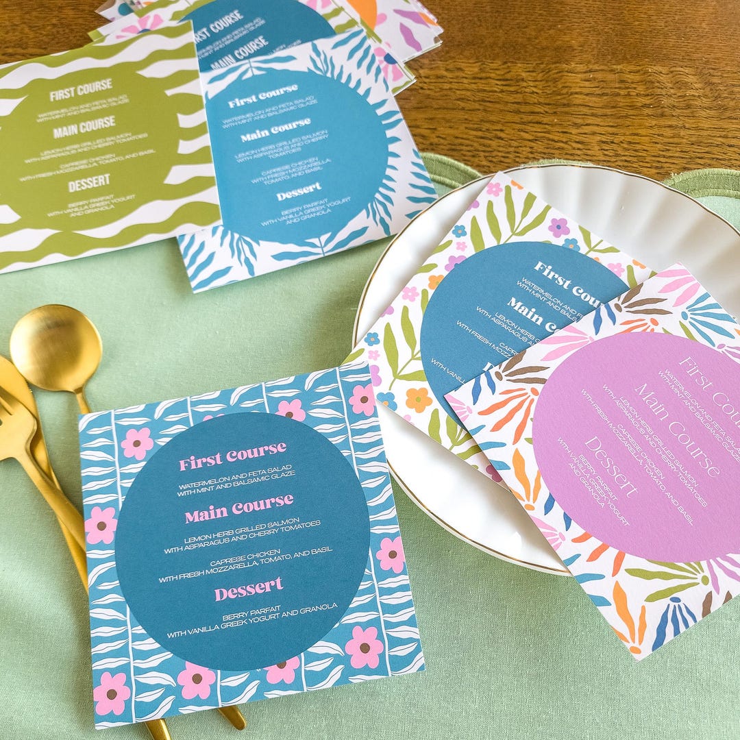 Colorful Menus, Groovy Menus, Funky Menus, Fun Party Menu, Party Menus ...