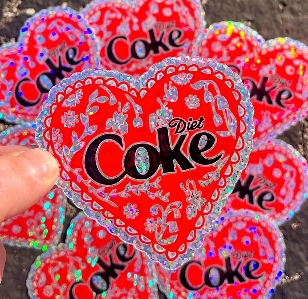 Diet Coke Lover Red Heart Folk Art Style Glitter Sticker Glossy ...