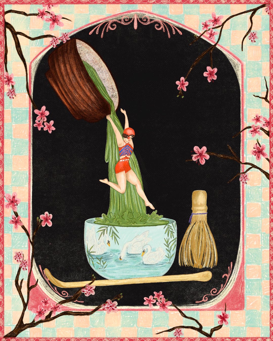 Original Giclee Art Print | Vintage Lady Diving Into Bowl of Match With ...