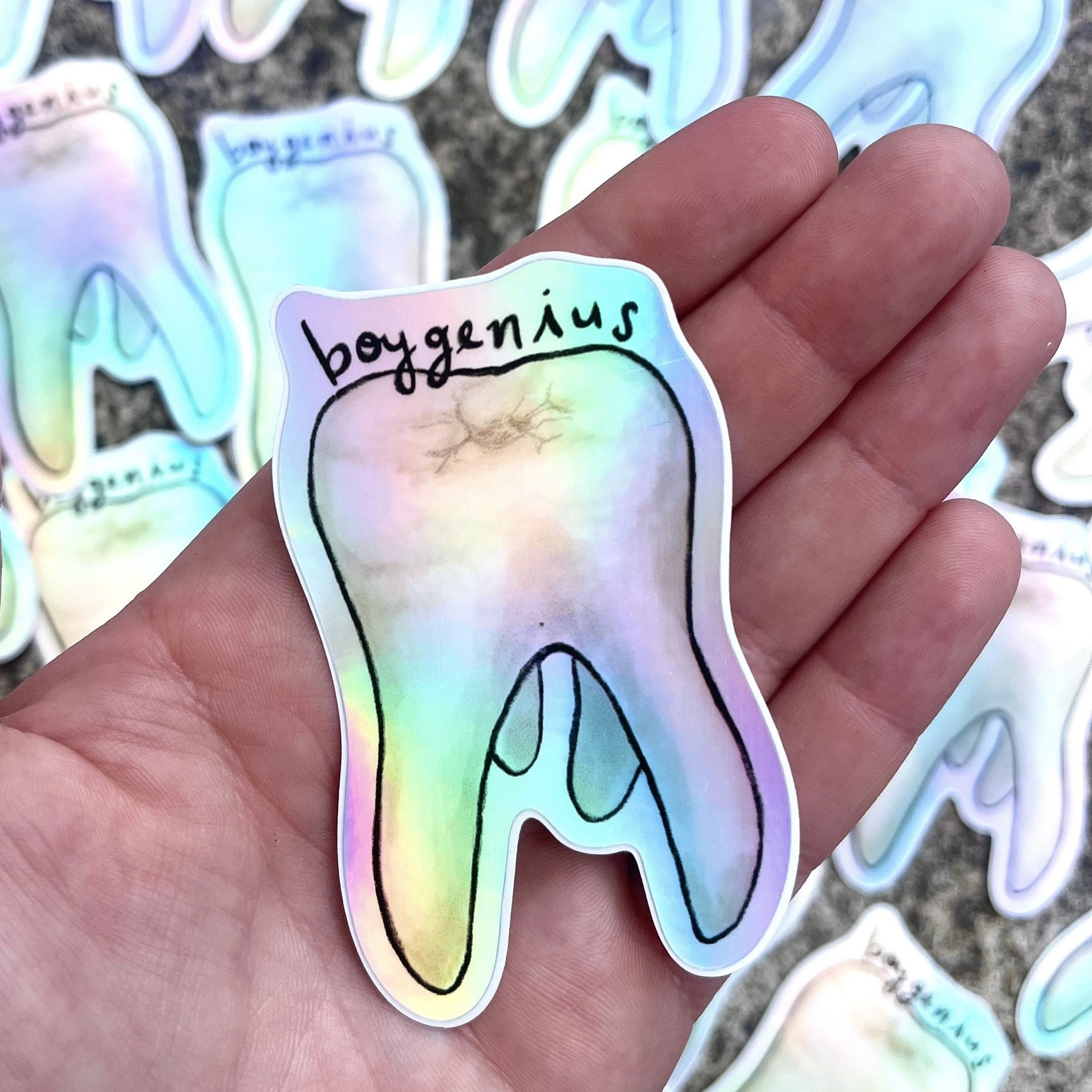Boygenius Tooth Holographic Rainbow Sticker | Waterproof Vinyl - Etsy