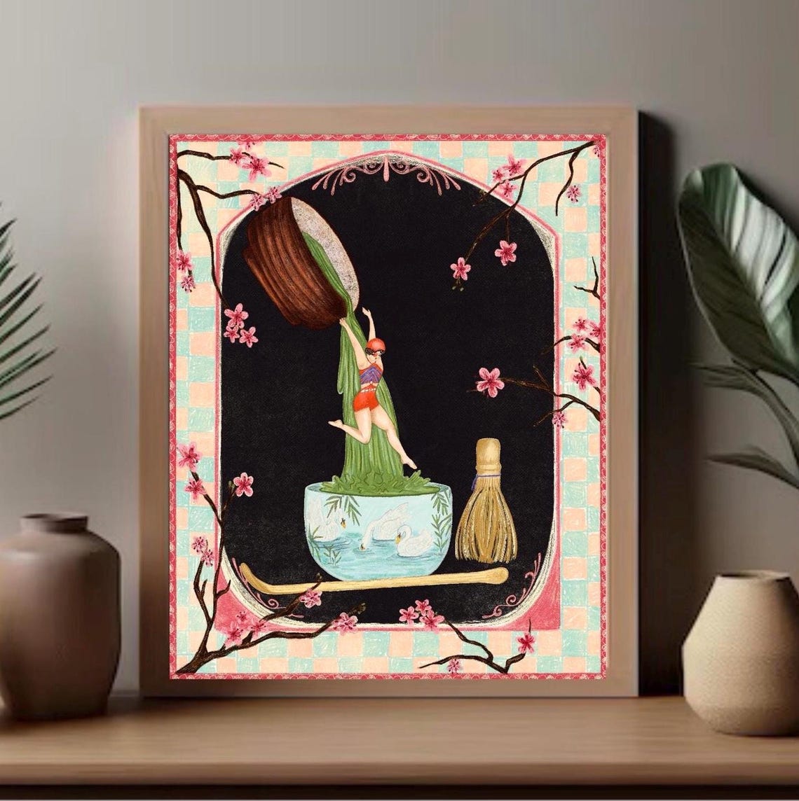 Original Giclee Art Print | Vintage Lady Diving Into Bowl of Match With ...