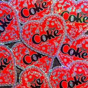 Diet Coke Lover Red Heart Folk Art Style Glitter Sticker Glossy ...