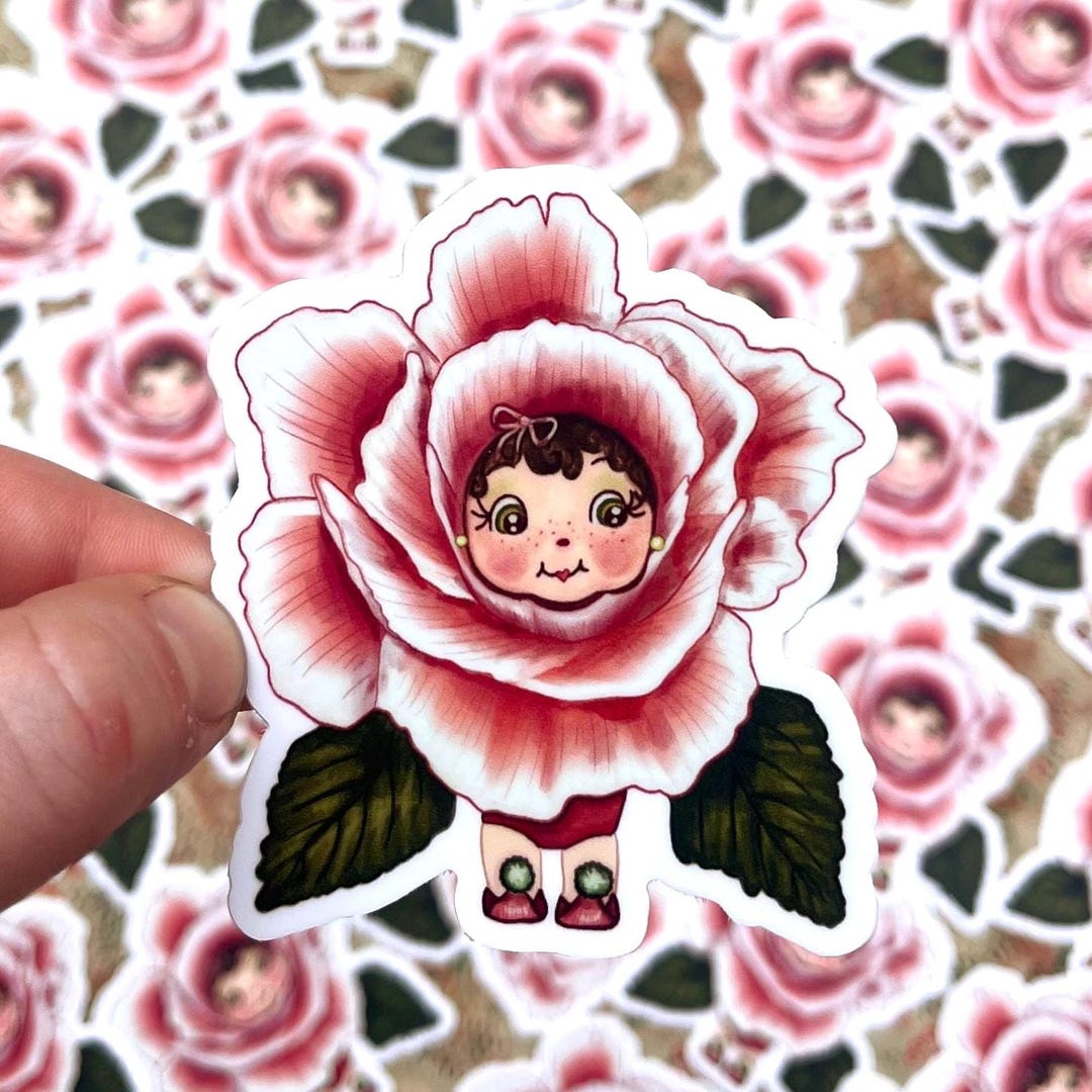 Vintage Kitsch Kewpie Flower Blossom Girl Waterproof Sticker | Matte ...