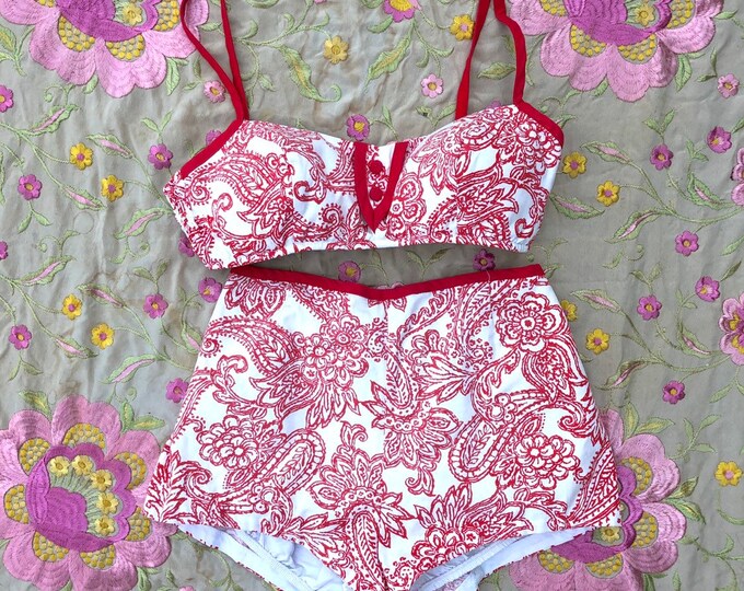 1960s 60s Vintage High Waisted Swim Suit Bathing Suit Red - Etsy