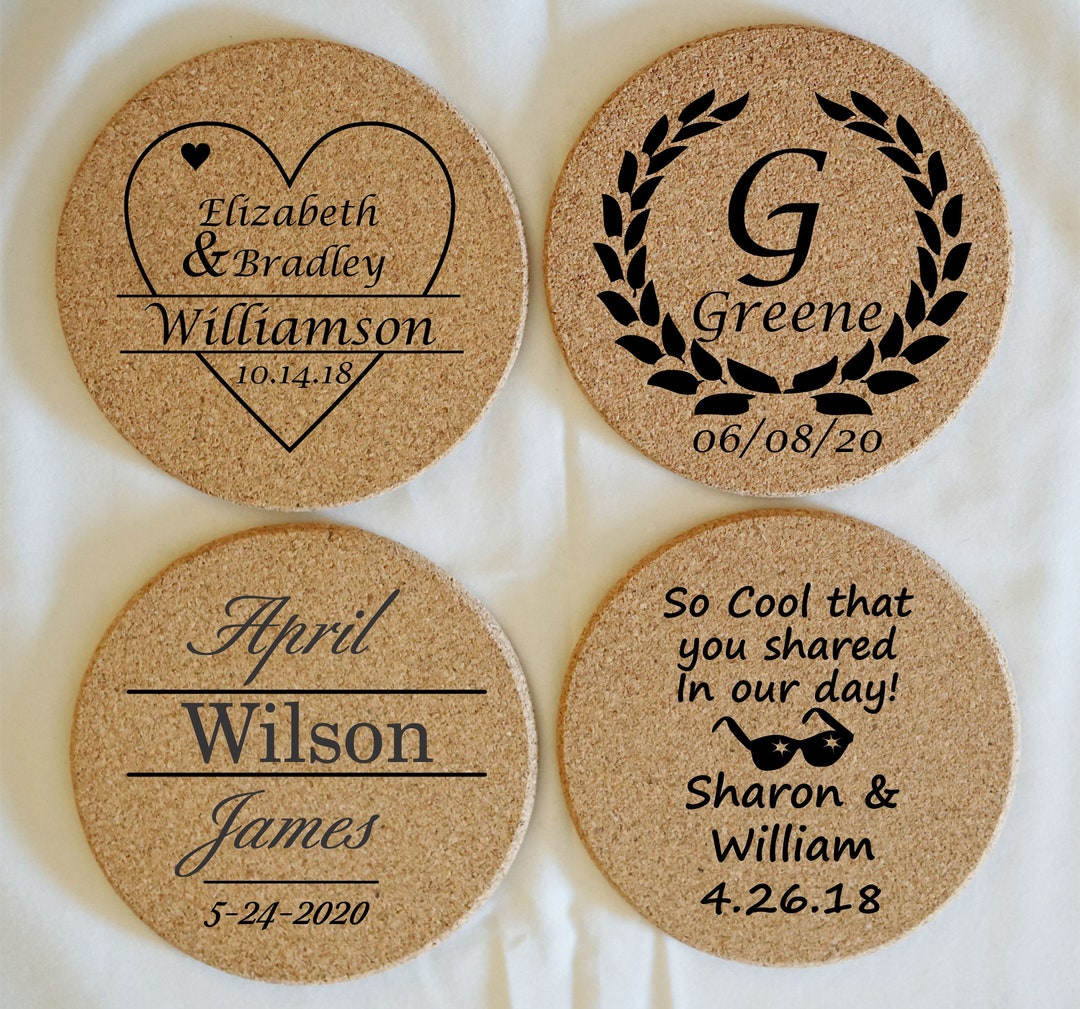 Wedding Favors - Wedding Coasters Personalized - Cork Coasters, Wedding ...
