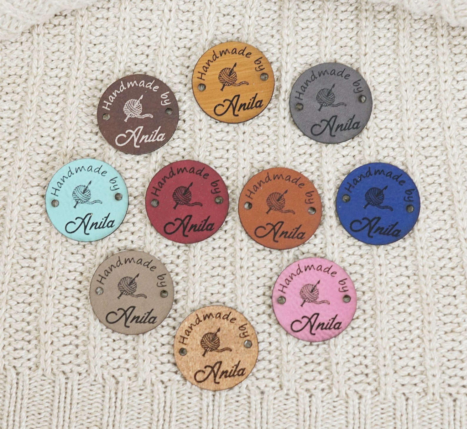 1.25 Round Vegan Leather Knitting Labels Custom - Etsy