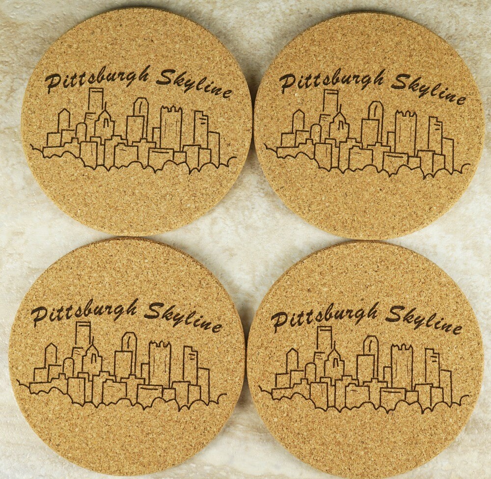 Pittsburgh Cork Coasters, Pittsburgh Skyline, Themed Cork Coaster ...