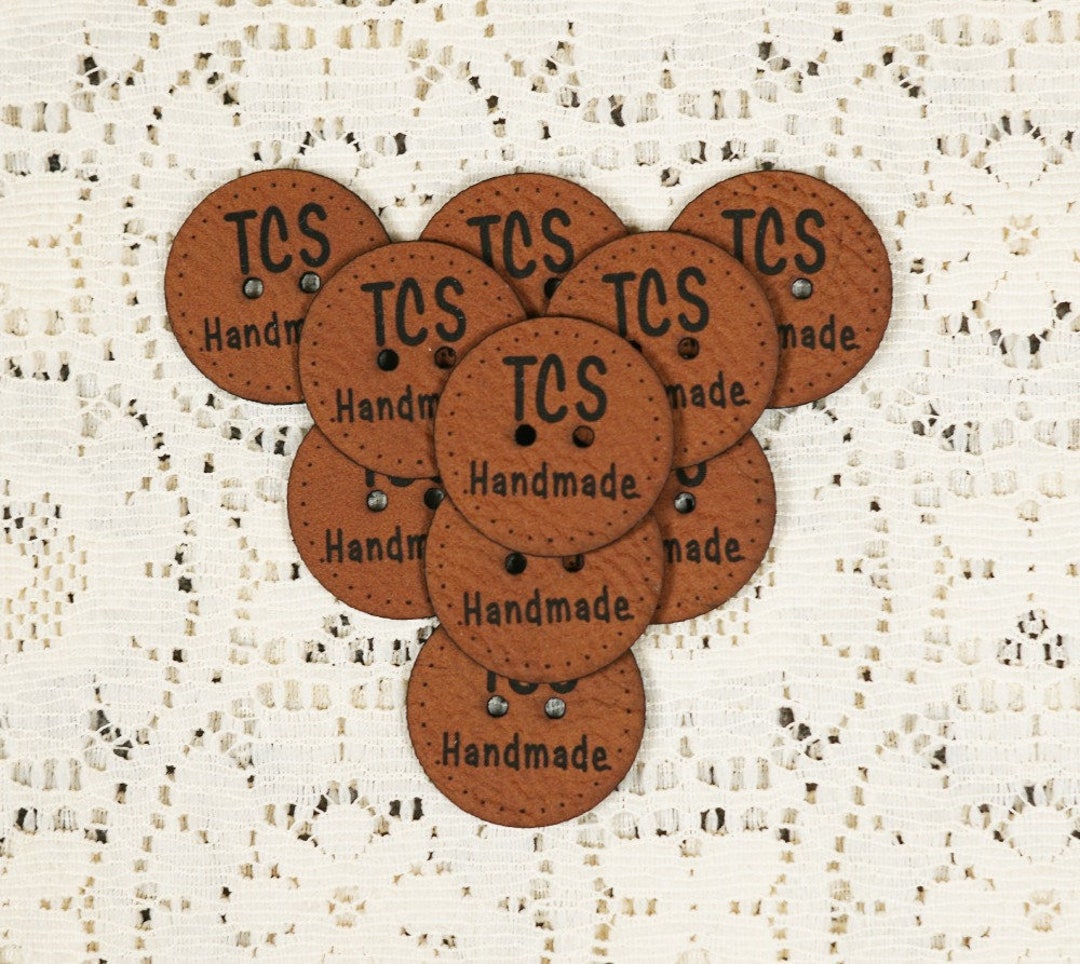 1" Round Knitting Labels, Vegan Leather Crochet Tags - Hand Knit Labels ...