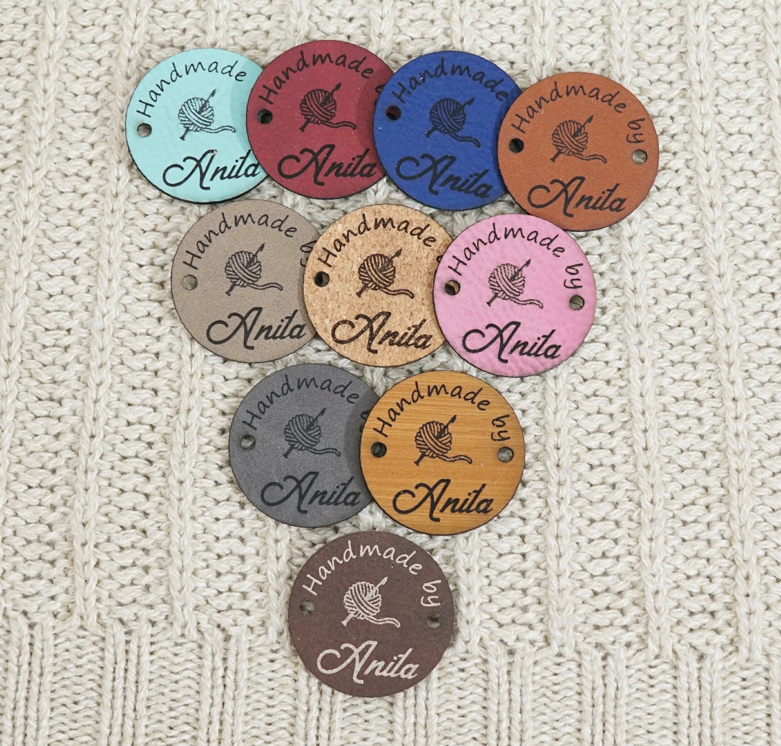 1.25 Round Vegan Leather Knitting Labels Custom - Etsy