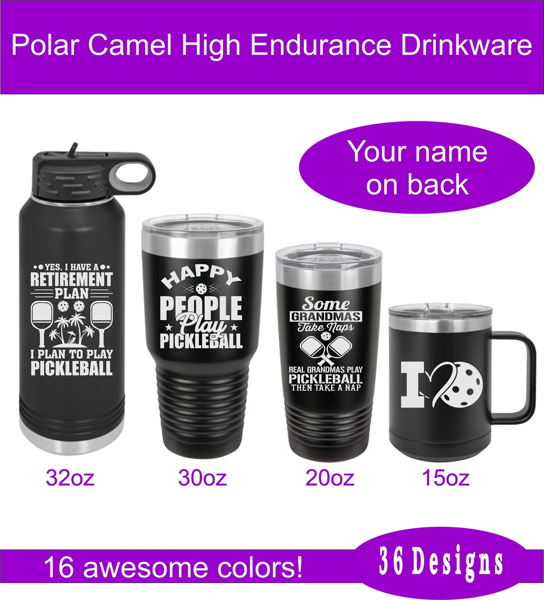 Personalized Pickleball Fan Gift, Custom Engraved Pickleball Water ...