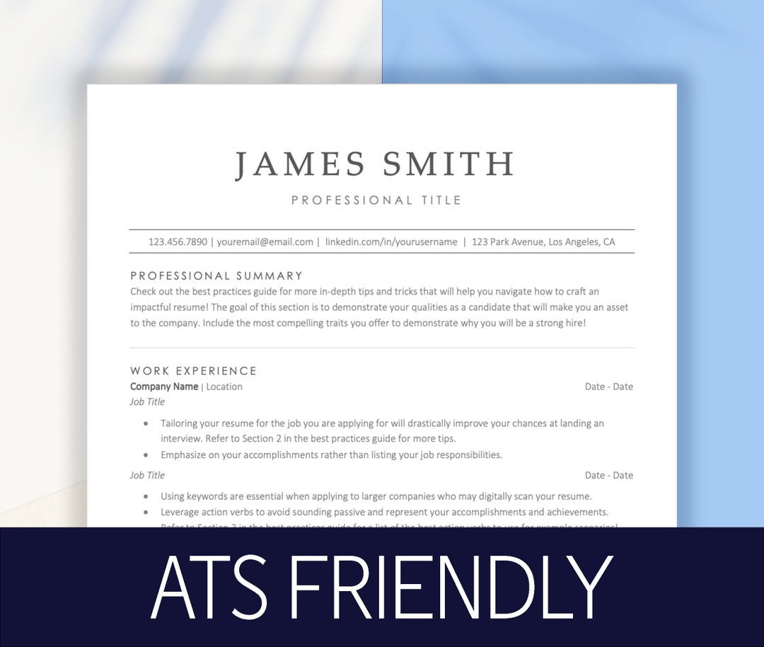 Resume Template Google Docs ATS Friendly Resume Template - Etsy