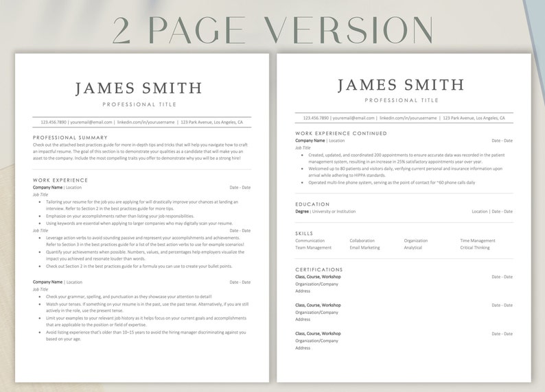 Resume Template Google Docs ATS Friendly Resume Template - Etsy