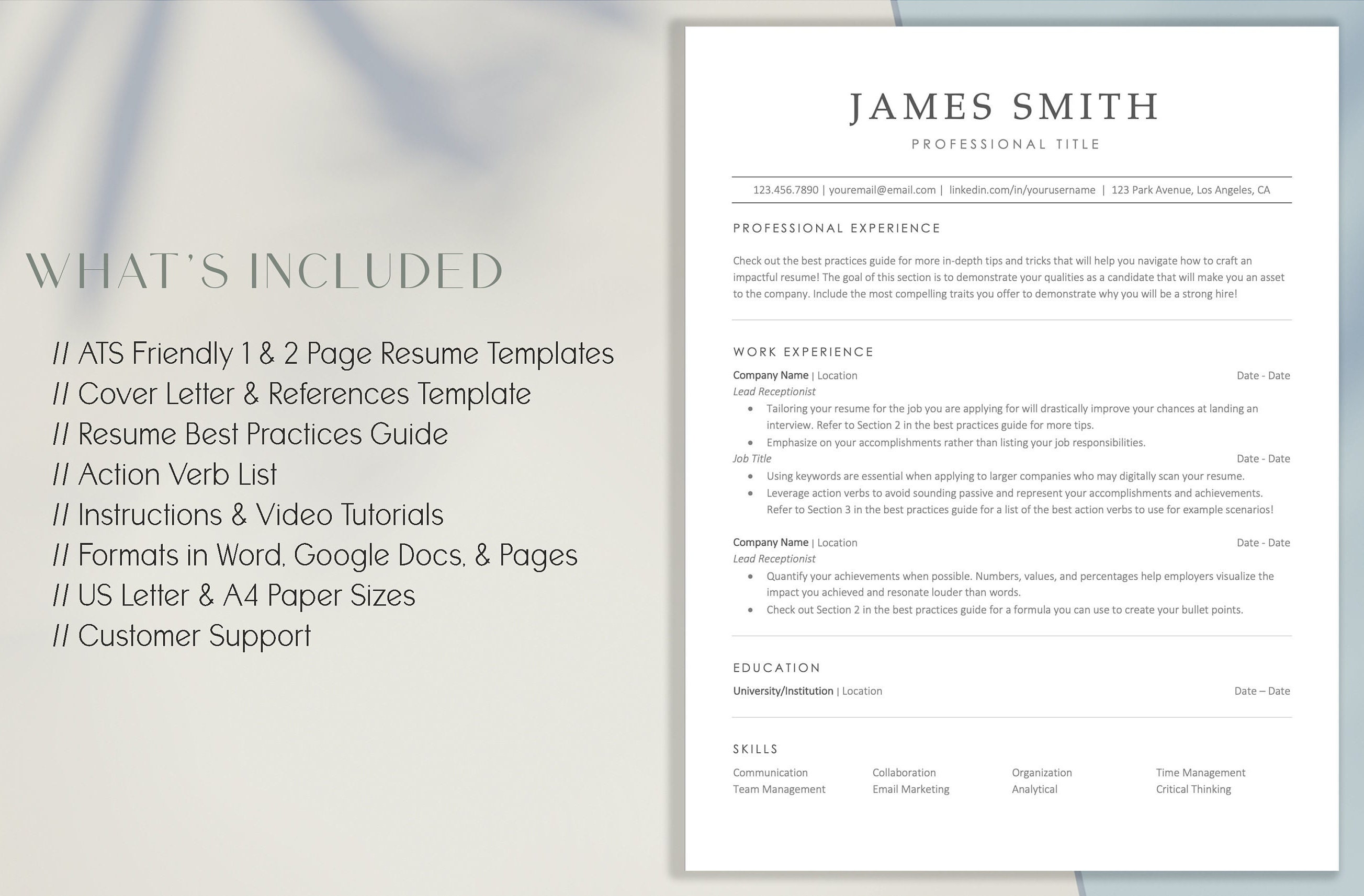 Resume Template Google Docs ATS Friendly Resume Template - Etsy