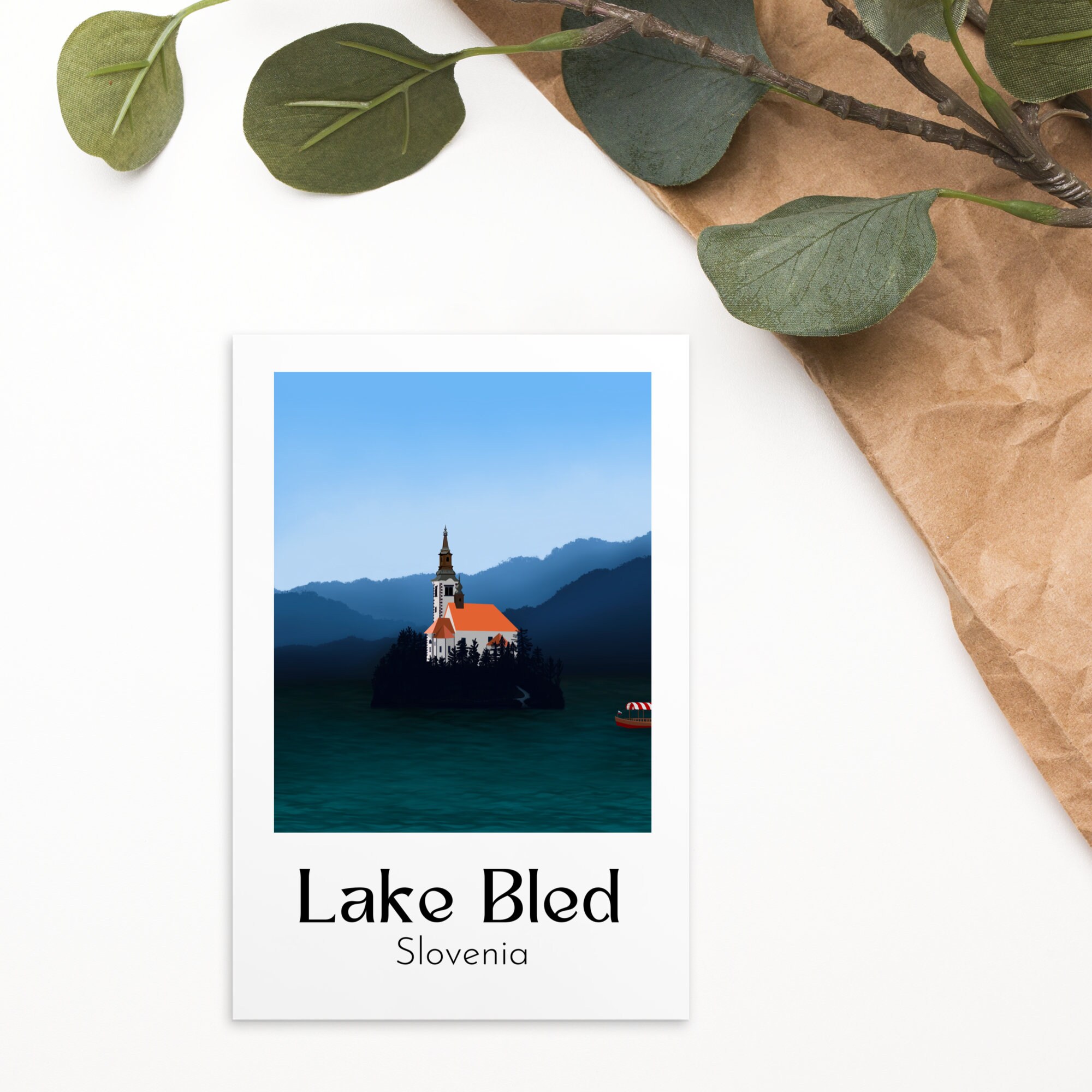 Lake Bled Travel Postcard Print | Church Island Slovenia Souvenir ...