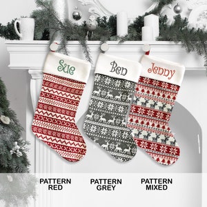 Personalised Christmas Stocking - Pattern Mixed - Embroidered Name - Etsy