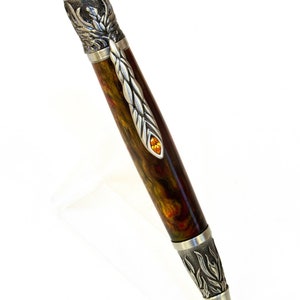 Phoenix Pen in "eye of Sauron" Resin W/ Antique Brass Finish - Writing ...