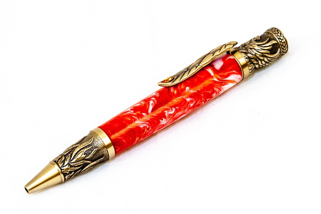 Phoenix Pen in Tropic Fire Resin W/ Antique Brass Finish - Writing - Etsy