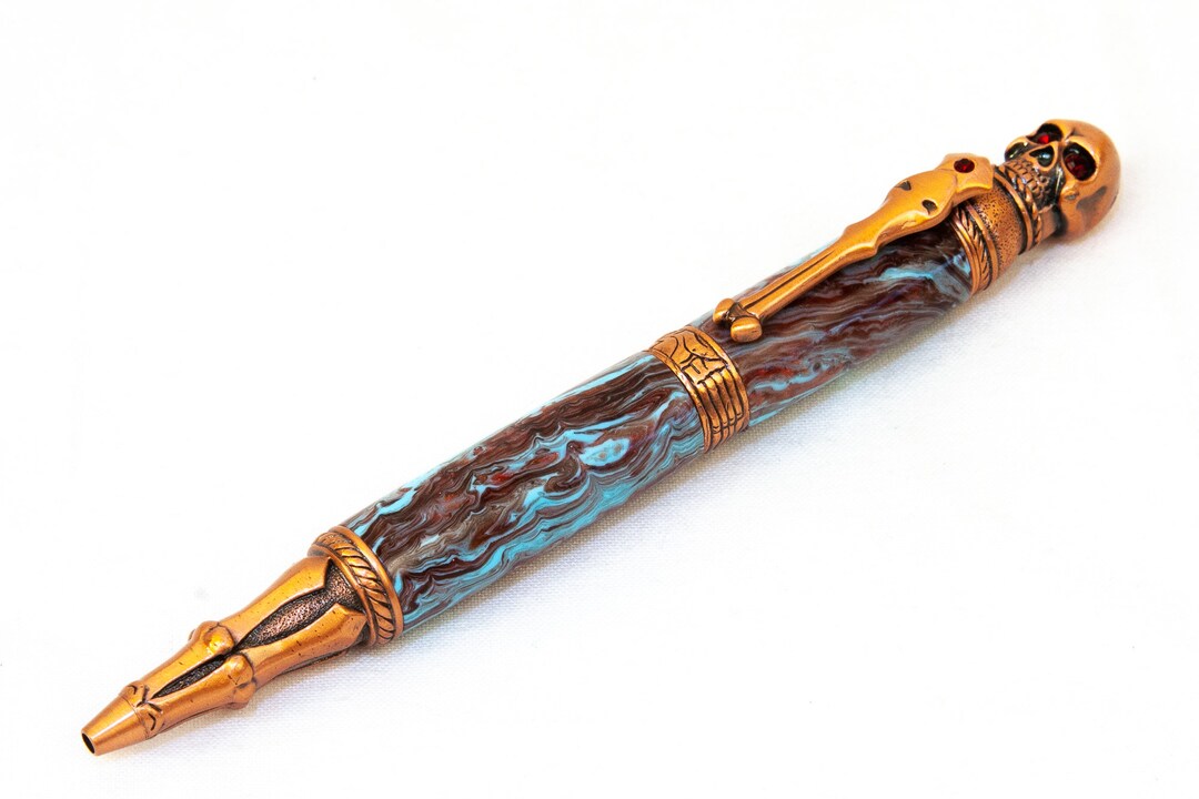 Skull Pen in Fire and Ice Resin W/ Antique Copper Finish - Goth - Etsy