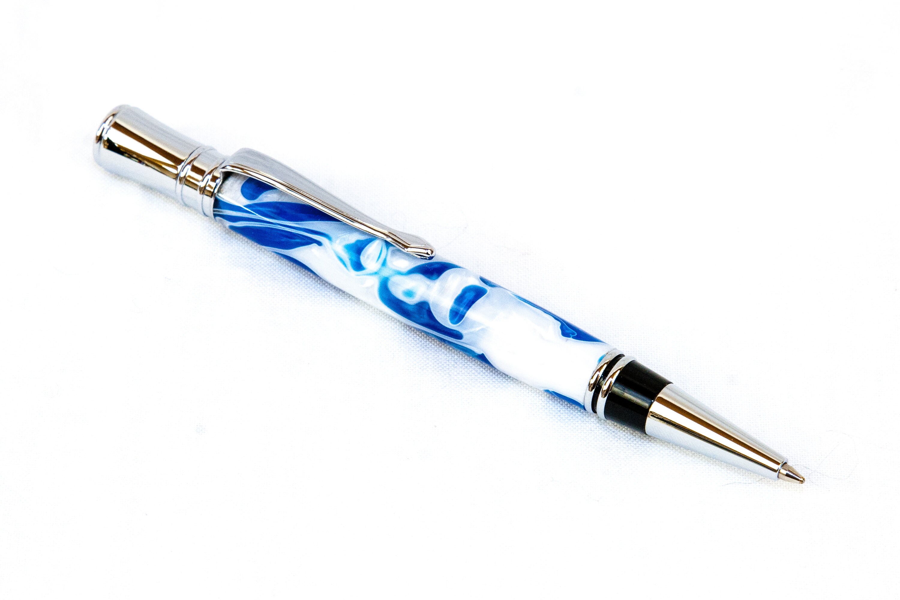 Blue and White Precious Resin Executive Pen in Chrome-plated Hardware ...