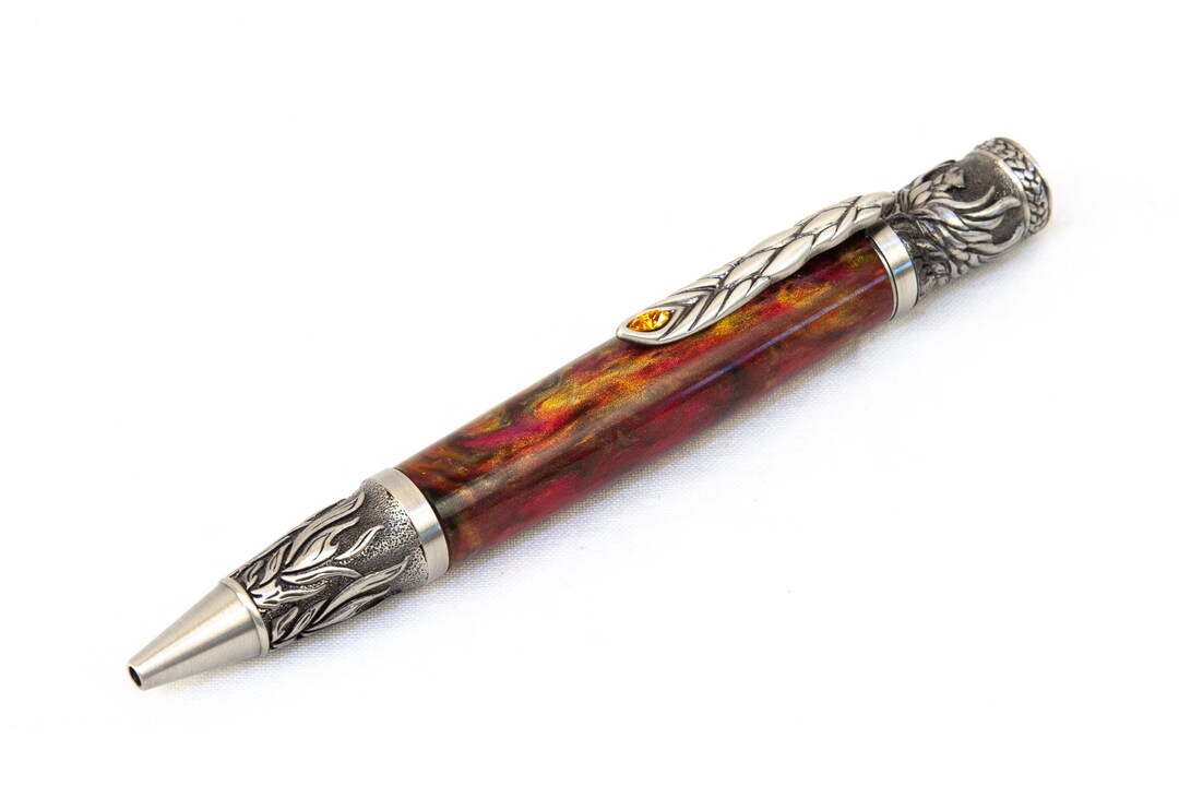 Phoenix Pen in "eye of Sauron" Resin W/ Antique Brass Finish - Writing ...