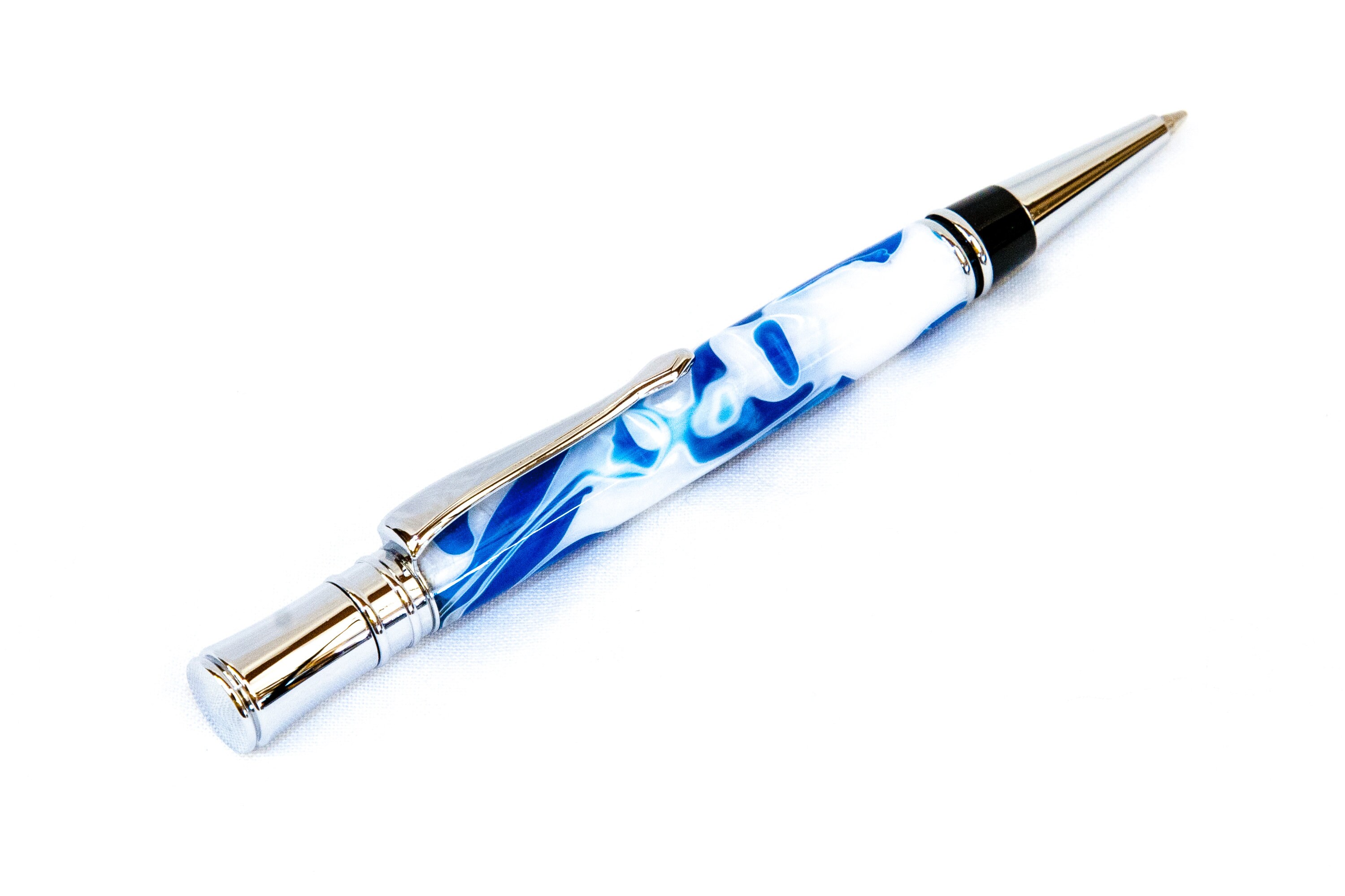 Blue and White Precious Resin Executive Pen in Chrome-plated | Etsy