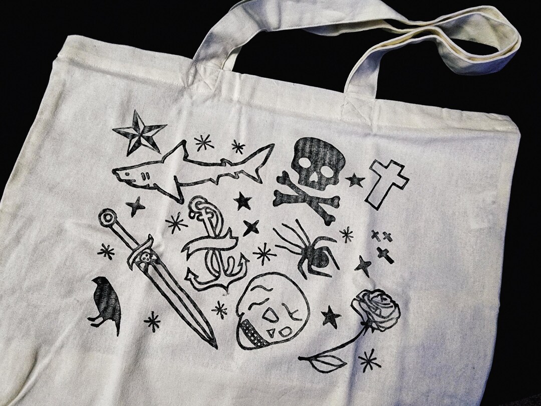 Misprint- Handprinted Ed's Tattoos Lightweight Cotton Tote Bag | Ofmd ...