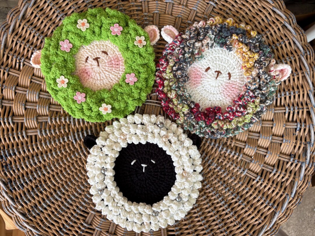 Crochet Fluffy Sheep Coaster, Farmhouse Mug Rug for Coffee Lover - Etsy