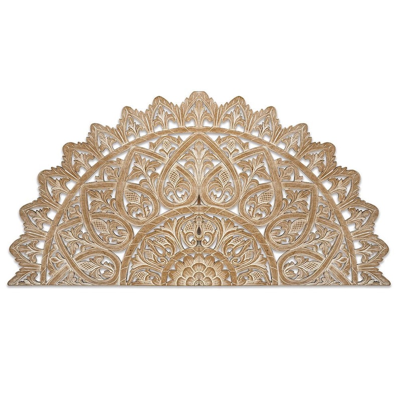 Hand-carved King Size Mandala Headboard 'mahkota': Antique Wash Boho ...