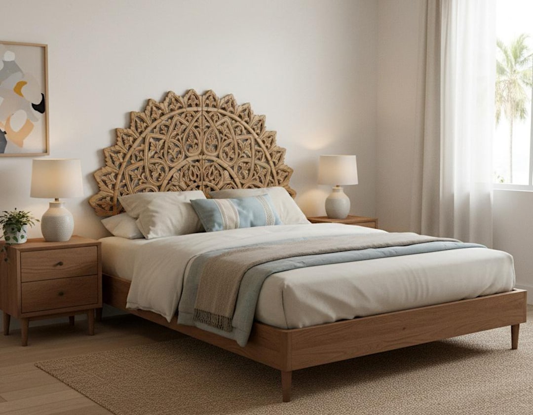 OFERTA EN EE. UU. / Cabecera de mandala tallada a mano tamaño queen ...