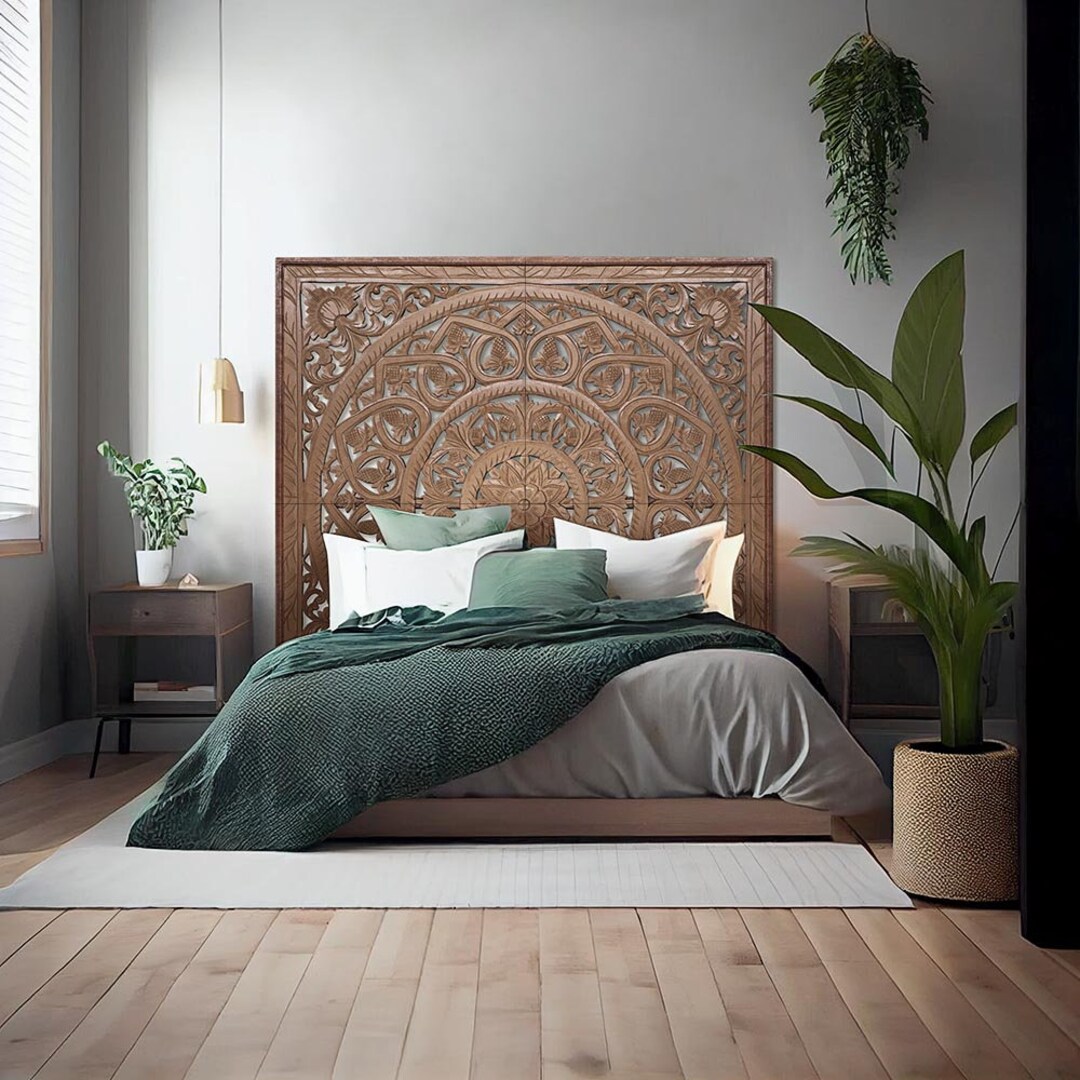 Carved Bed Headboard sidemen Natural Export - Etsy UK