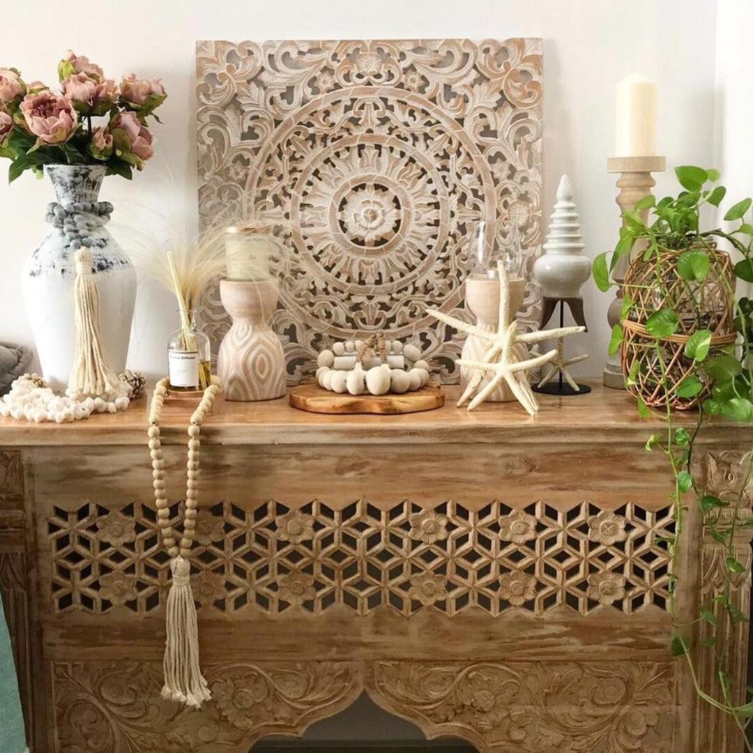 Hand-carved Balinese Boho Wall Decorative Panel 'ranting' in Antique ...