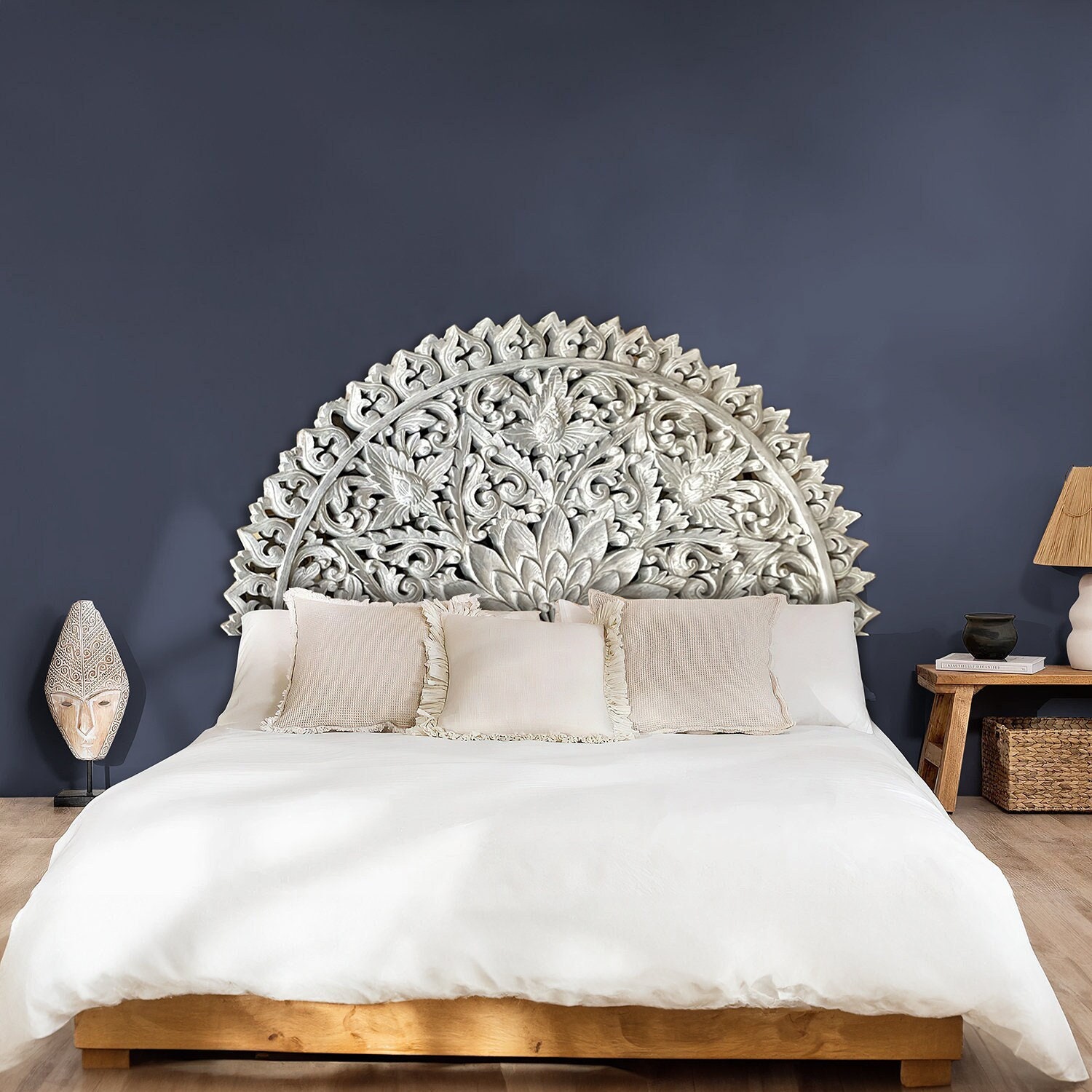 White carved headboard king store