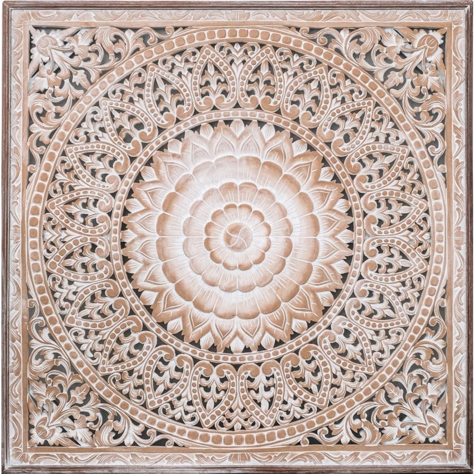 Hand-carved Balinese Wood Wall Panel 'cendana' : Boho Mandala Art, 43 ...