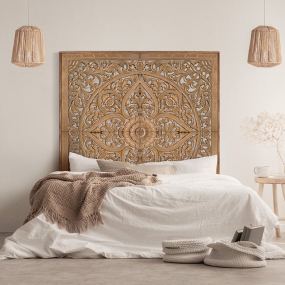 Queen Size Mandala Bed Headboard Cahaya Tropical Home Decor Hand Carved Decor Balinese Decorative Wall Art Carved Bed Headboard Etsy