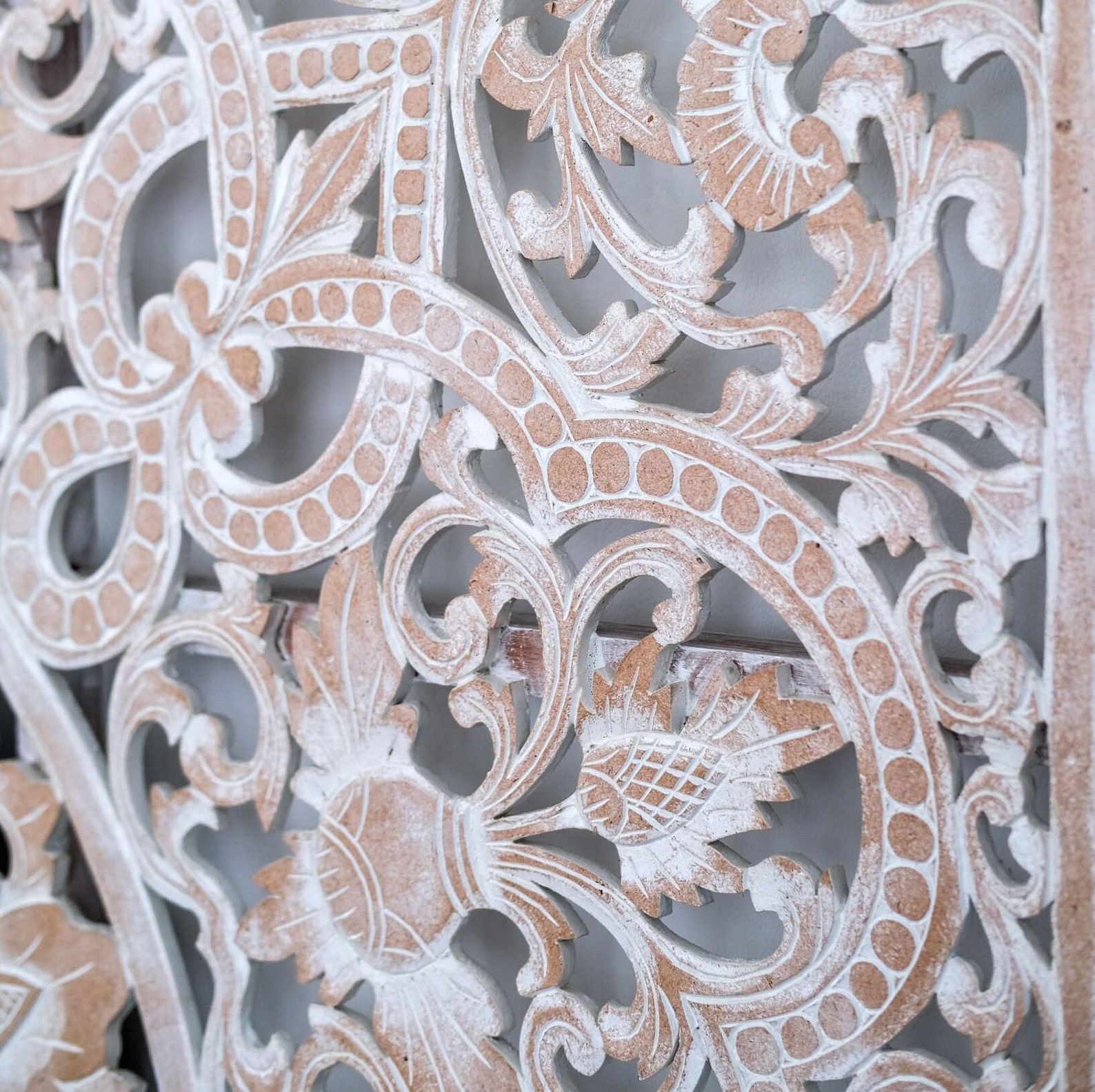 Hand Carved Mandala Headboard 'raflessia'- Antic Wash Balinese Wood ...